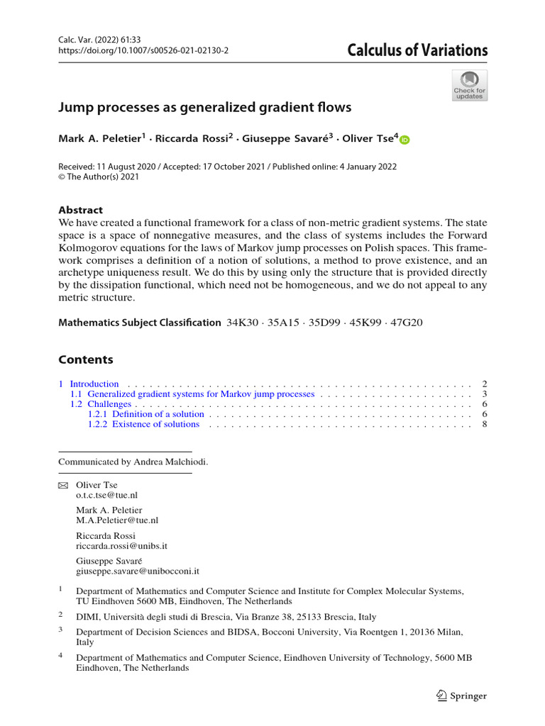 Calculus of Variations: Jump Processes As Generalized Gradient Flows | PDF | Measure ...
