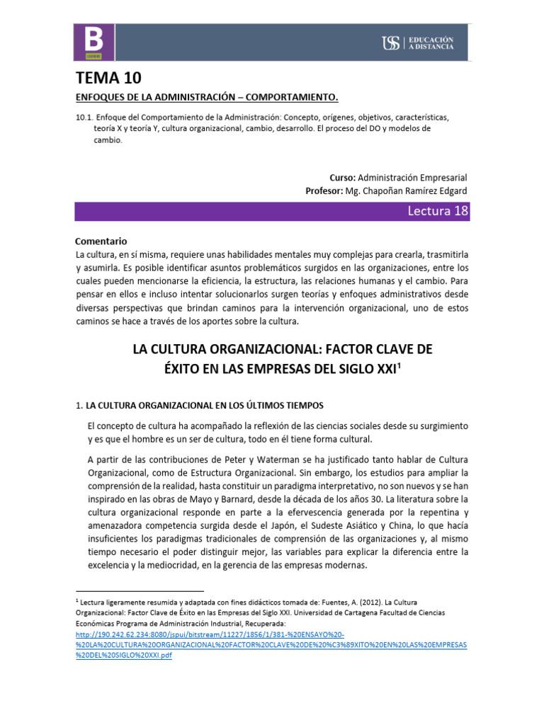 Lectura 16.2_ LA CULTURA ORGANIZACIONAL FACTOR CLAVE DE ÉXITO EN LAS EMPRESAS DEL SIGLO XXI ...