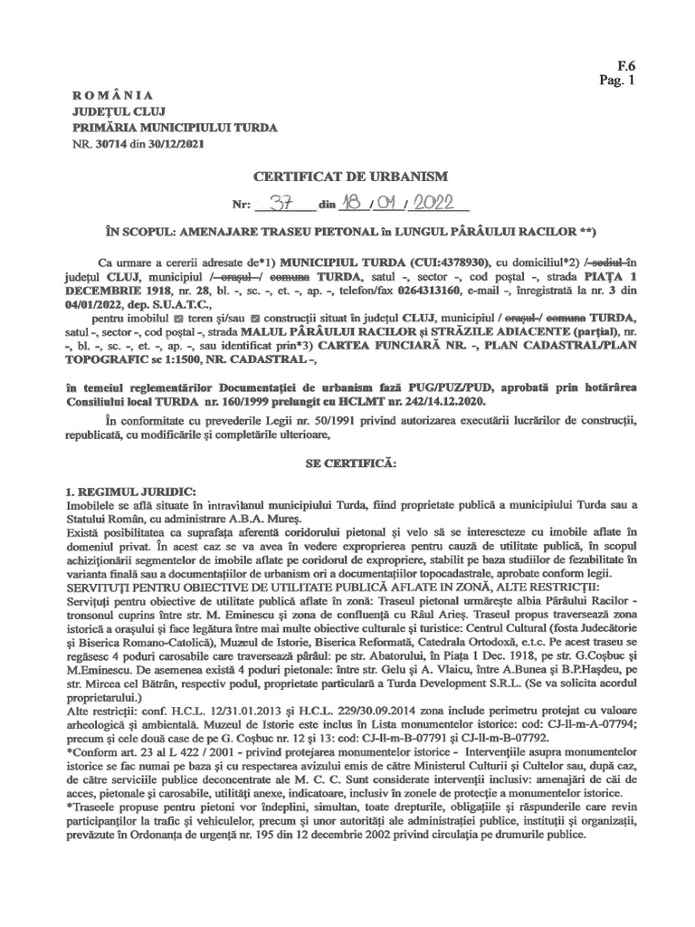 DALI Paraul Racilor - 2 - CU - Amenajare Traseu Pietonal in Lungul ...