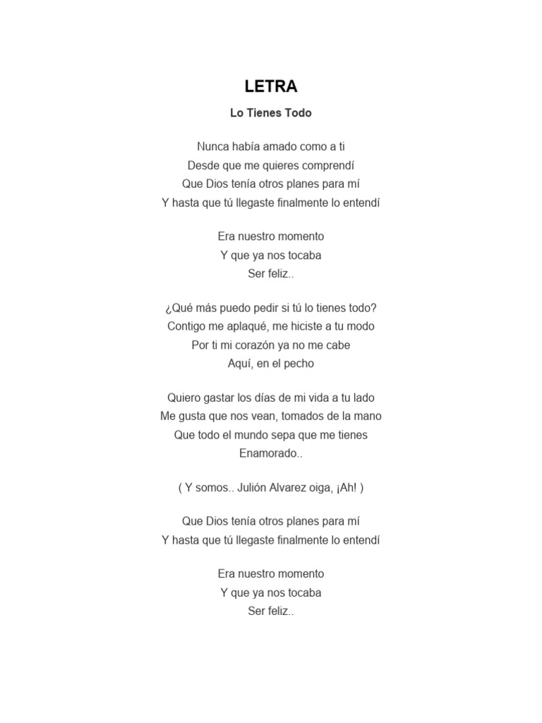 LETRA Lo Tienes Todo | PDF | Poesía