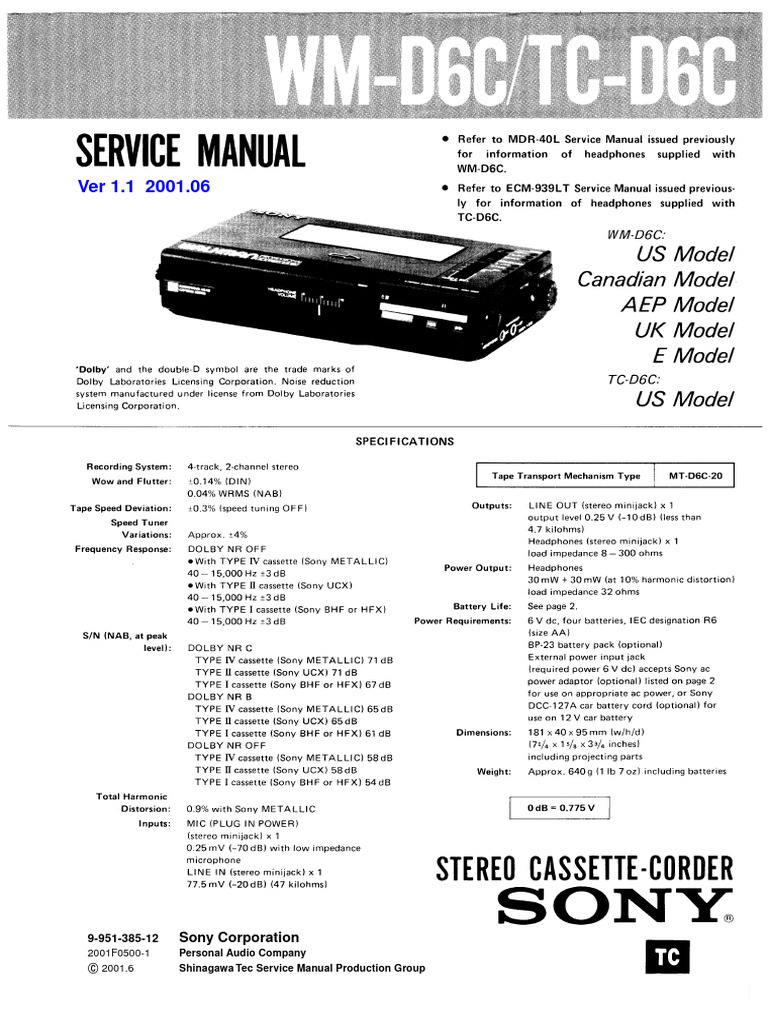 Sony wm-d6c tc-d6c Ver-1.1 | PDF | Voltage | Computer Engineering