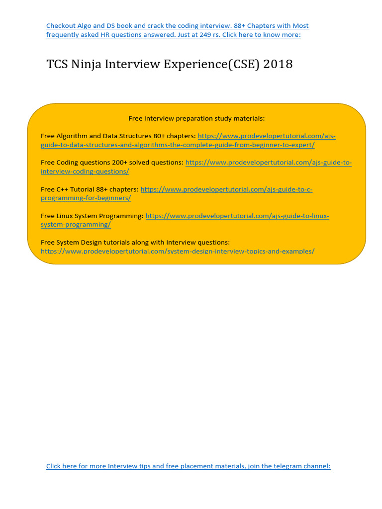 3 - TCS Ninja Interview Experience | PDF | C++ | Computer Science