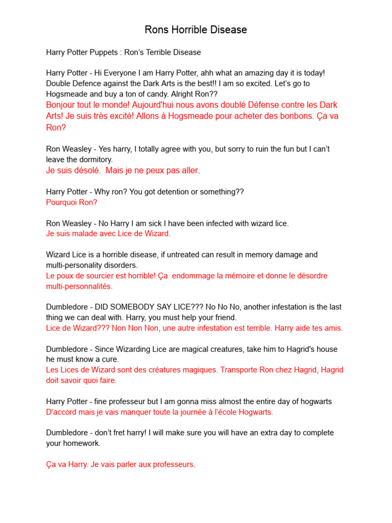Ron's Horrible Disease (Bilingual Script | PDF | Harry Potter ...