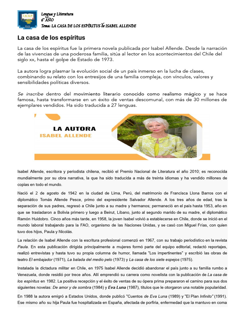 Análisis del Capítulo 1 de "La Casa de los Espíritus" | PDF