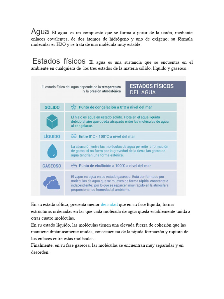 Agua DEFINICION Y ESTADOS 2 | PDF | Propiedades del agua | Energía ...