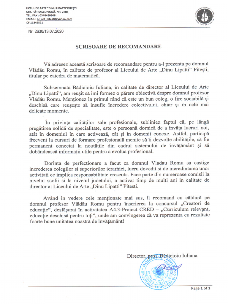 Scrisoare de recomandare_proiect_vali Andr | PDF