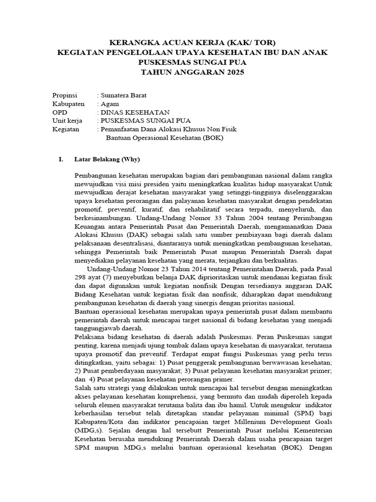 KAK TOR Pemantauan Tumbuh Kembang Dan Masalah Gizi Ibu Dan Anak 2025.SUNGAI PUA | PDF