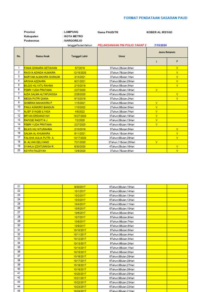 Data Sasaran PIN Paud N TK | PDF