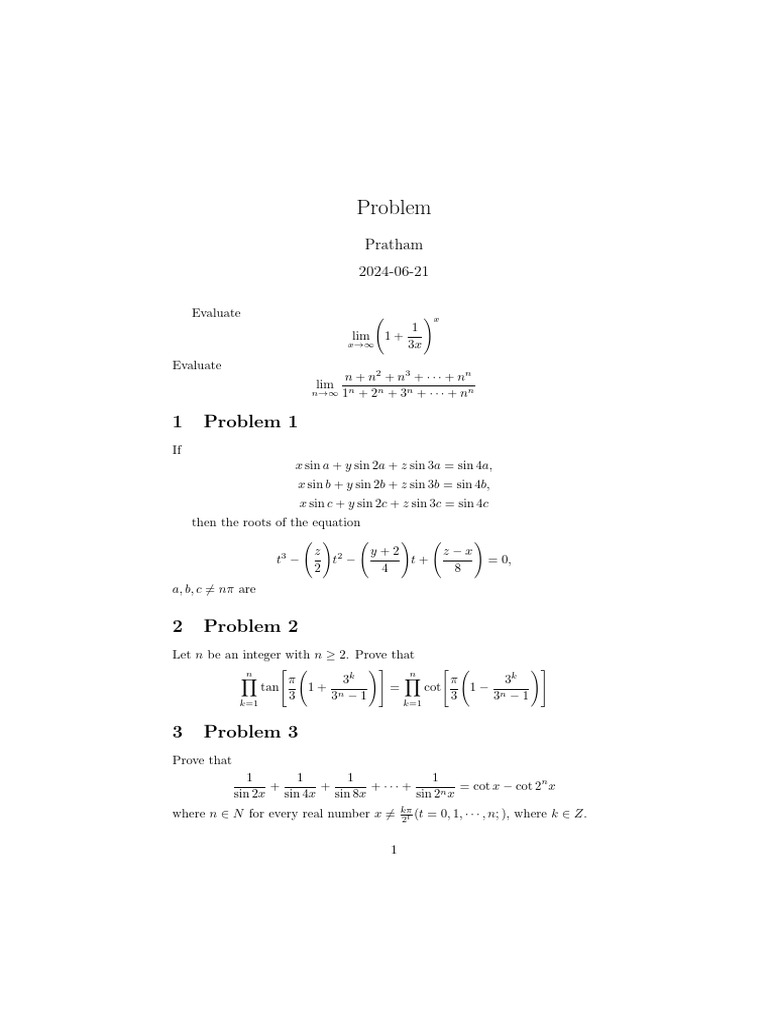 Problems | PDF | Trigonometric Functions | Special Functions