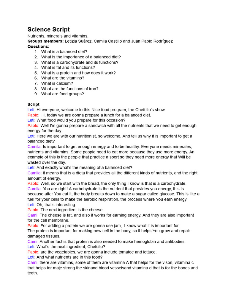 Science Script | PDF | Foods | Vitamin