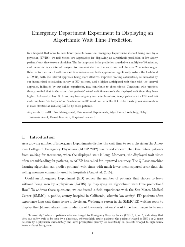Reducing LWBS in ED with Wait Time Display | PDF | Emergency Department ...