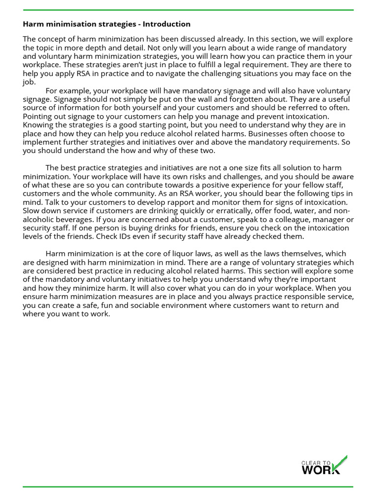 Harm Minimisation Strategies - Introduction | PDF | Alcoholic Beverages