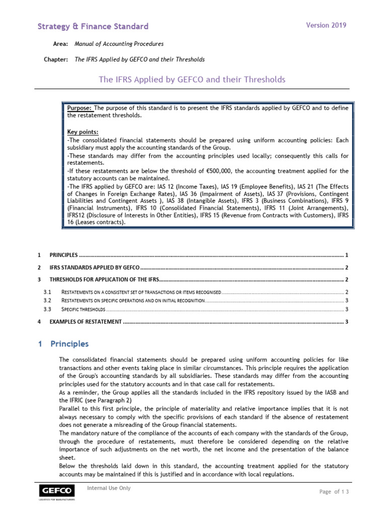 01 C The IFRS Applied by Gefco&their Thresholds | PDF | International Financial Reporting ...