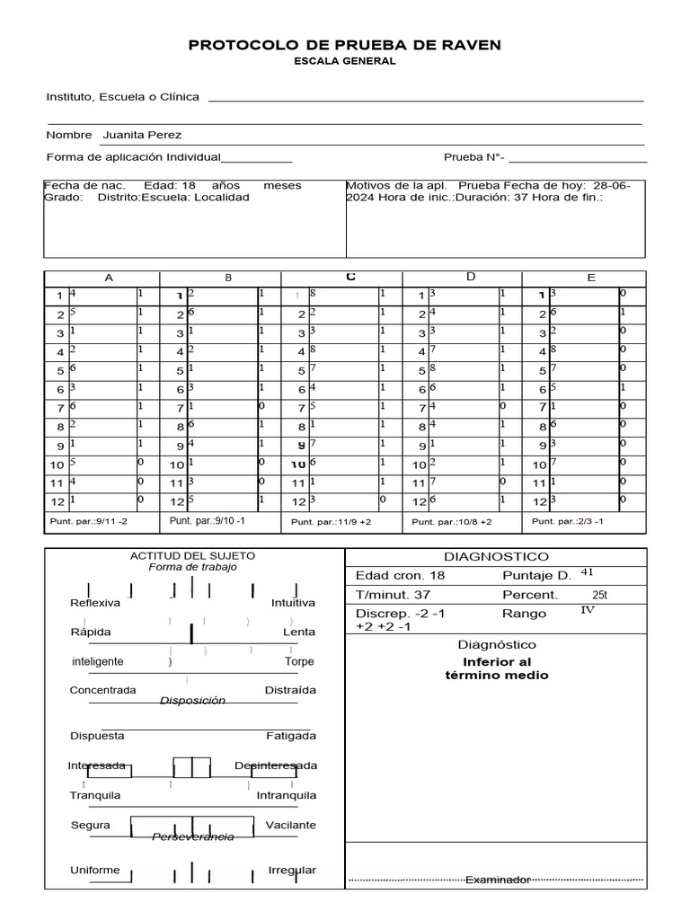 Test Raven de Matrices Progresivas (Hoja Respuestas) | PDF