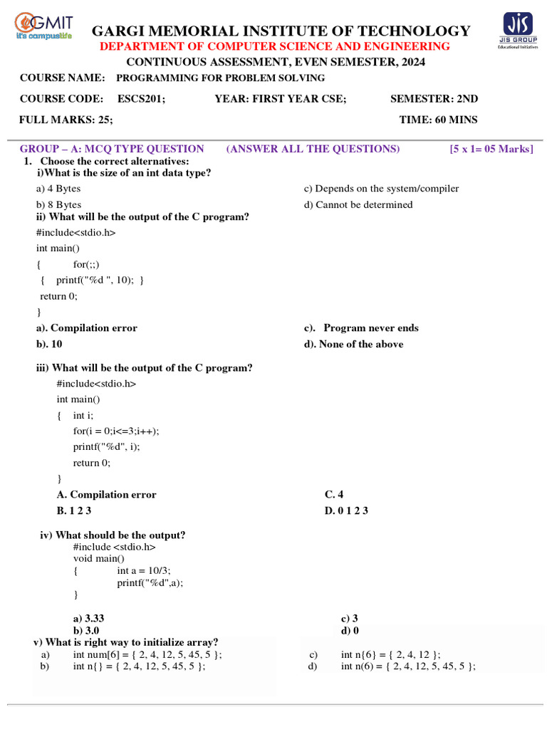Programming For Problem Solving | PDF | Computer Programming | Computer ... Programming For Problem Solving | PDF | Computer Programming | Computer ...
