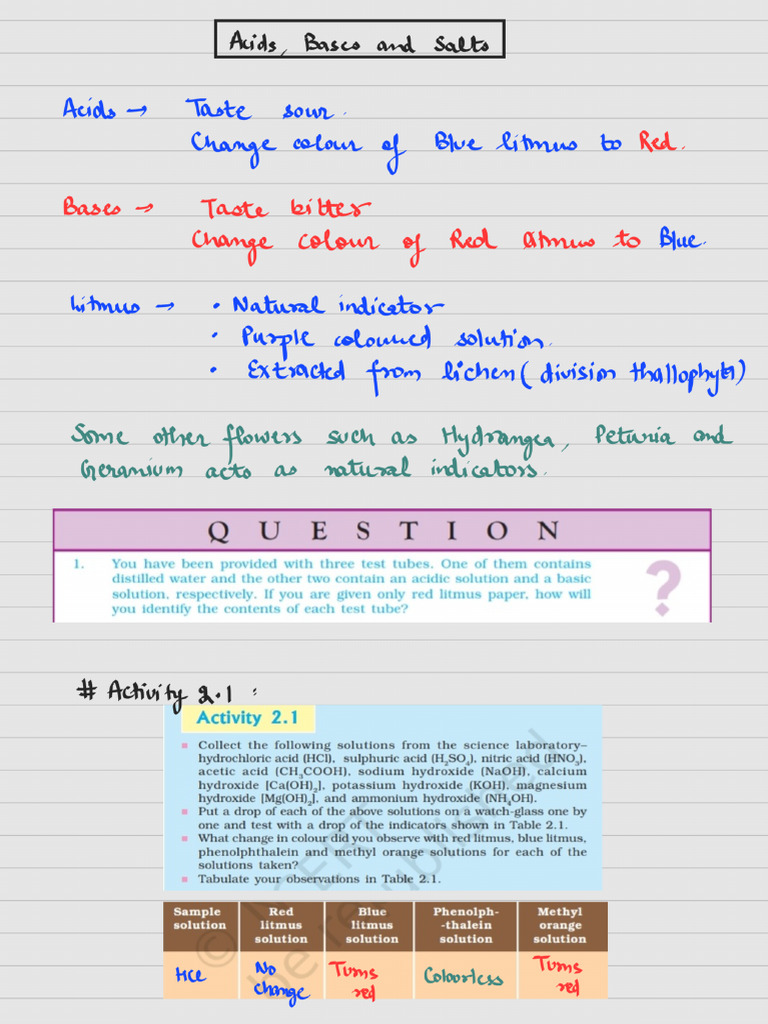 Acids Bases and Salts Class Notes | PDF