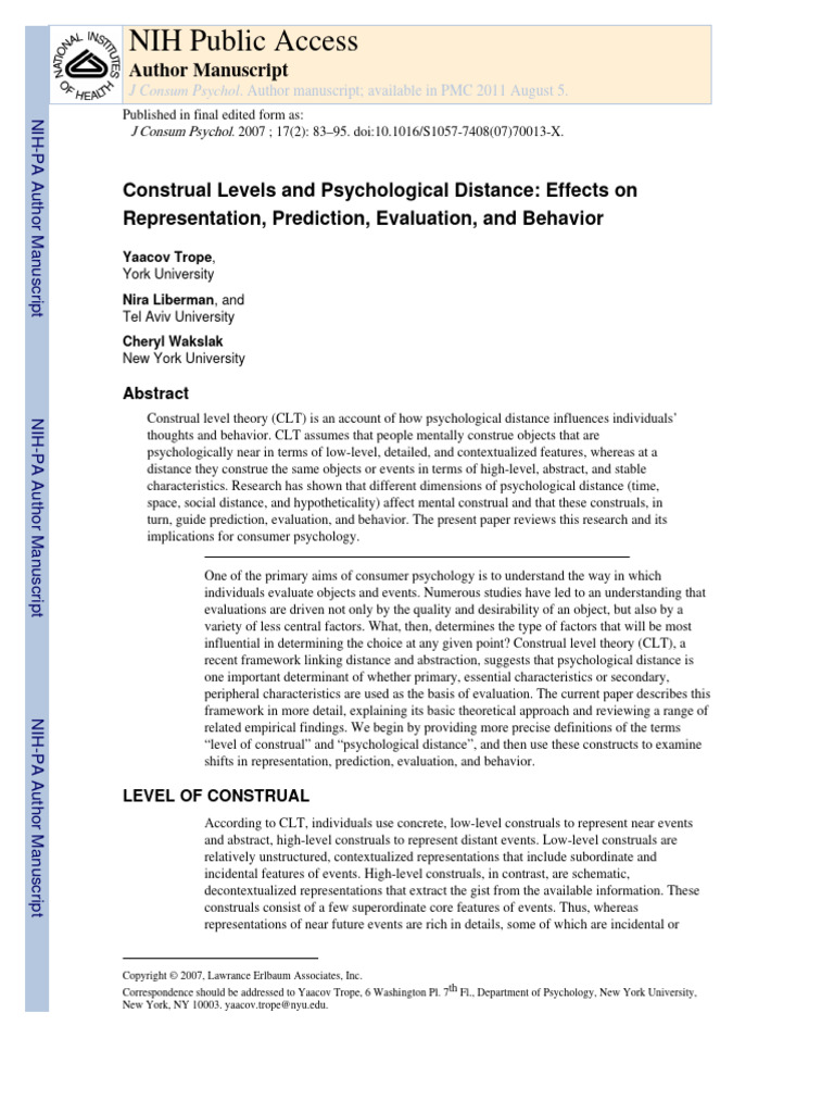 Construal Levels Effects 2007 | PDF | Psychology | Behavioural Sciences