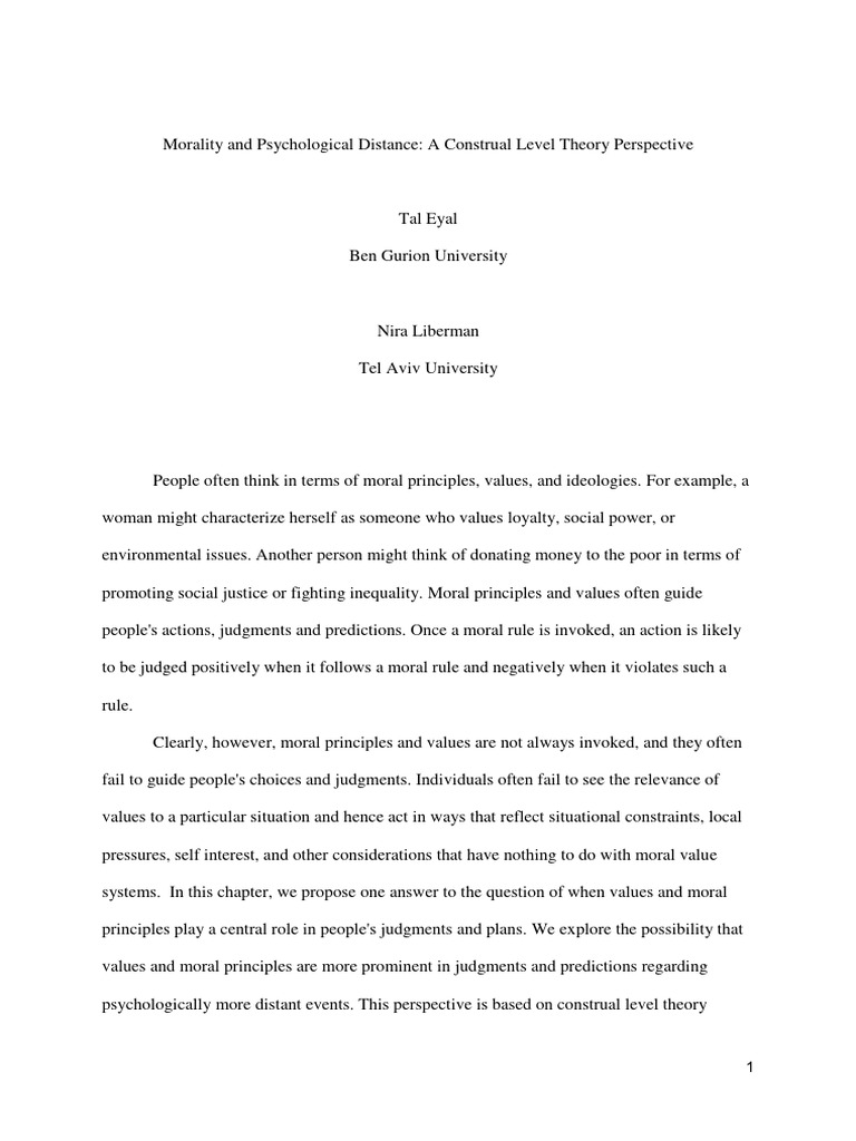 Construal Level Theory and Moral Distance 2010 | PDF | Psychological ...