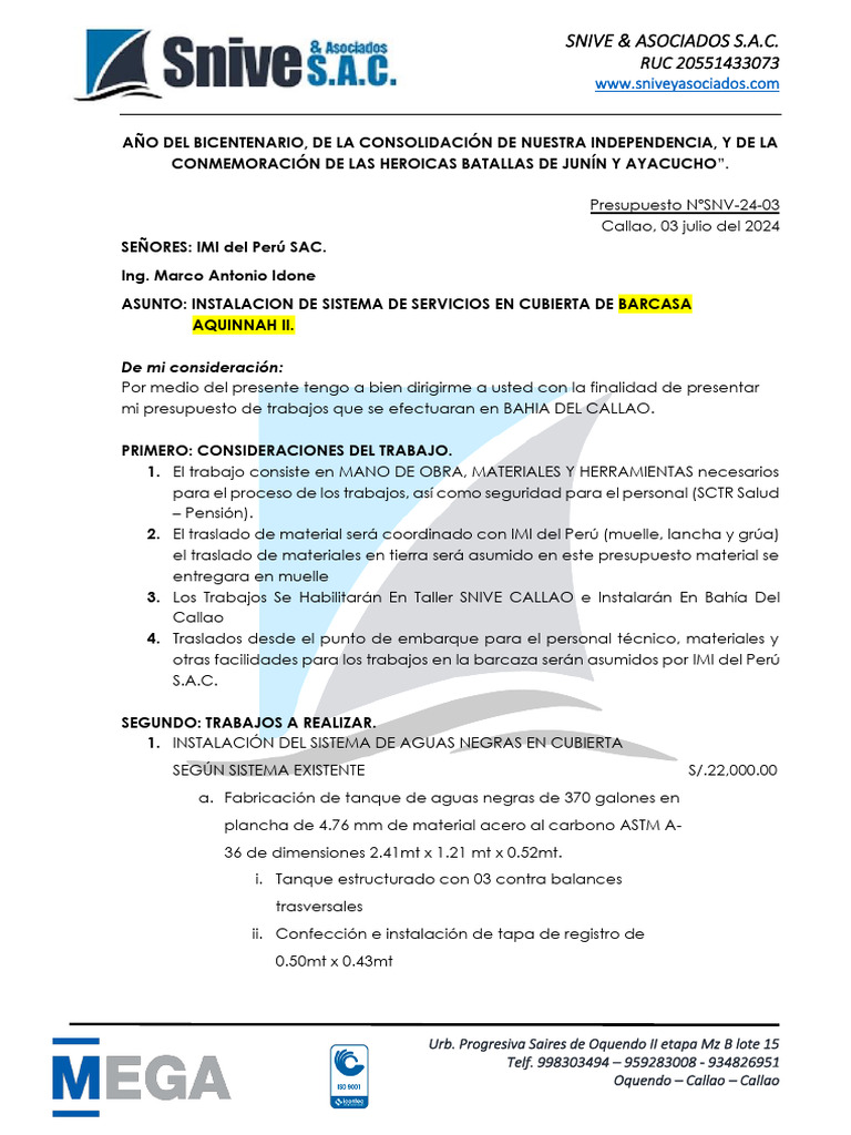 IMI-Pres-SNV-24-03 - AQUINNAH II | PDF | Ingeniería hidráulica | Ingeniería de Edificación