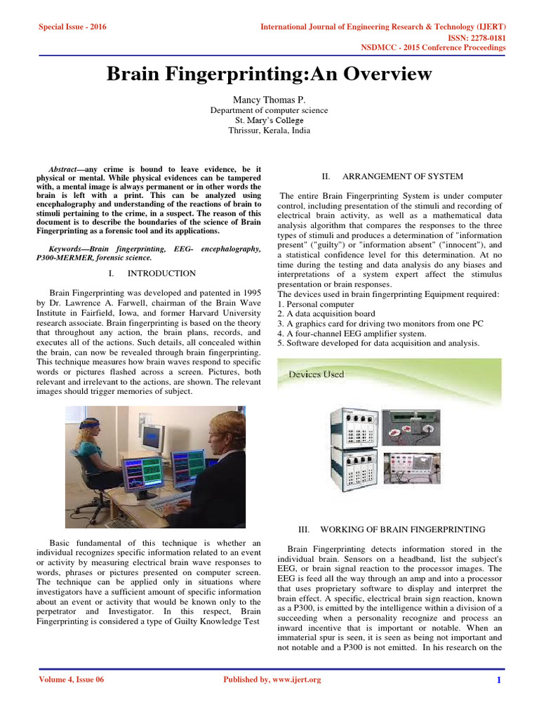 Brain Fingerprintingan Overview IJERTCONV4IS06014 | PDF ...