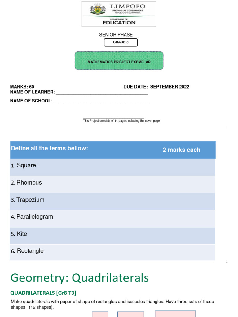 Grade 8 Project on Quadrilaterals | PDF | Rectangle | Euclidean Geometry