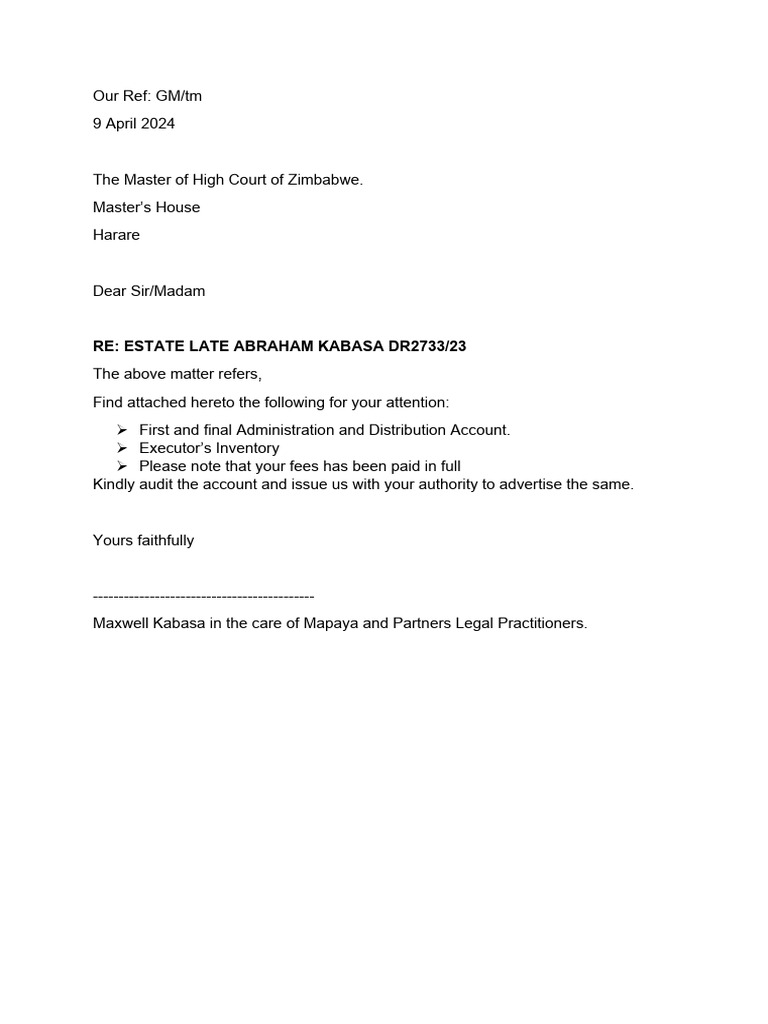 Estate Late Abrahan Kabasa_125248 | PDF | Common Law | Private Law