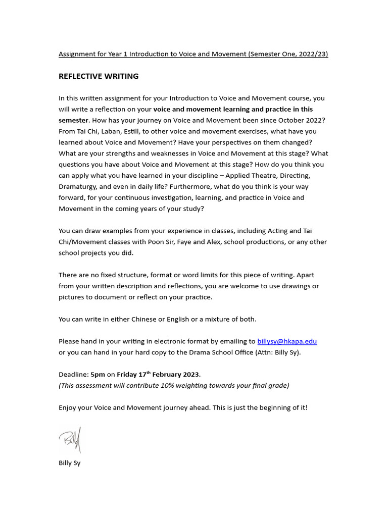 Voice and Movement Reflection Assignment | PDF | Language Arts & Discipline