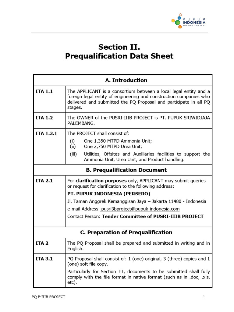 PUSRI-IIIB Project Prequalification Guide | PDF | Computing