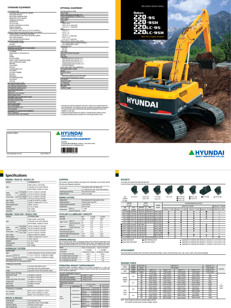 R220LC 9S Specs | PDF | Horsepower | Engines