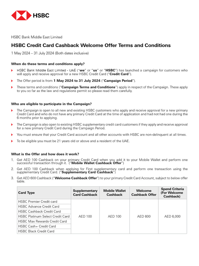 Credit Card Cashback Welcome Offer Terms and Conditions Ea | PDF | Credit Card | Service Industries