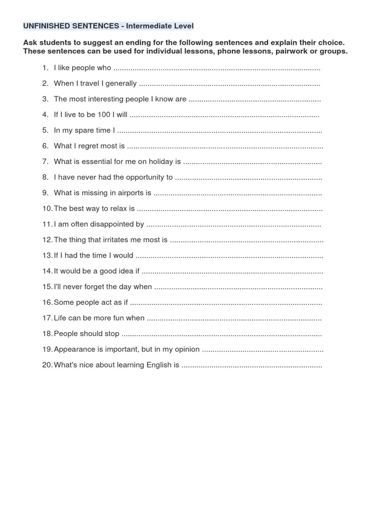 Finish The Sentence Speaking Inter | PDF