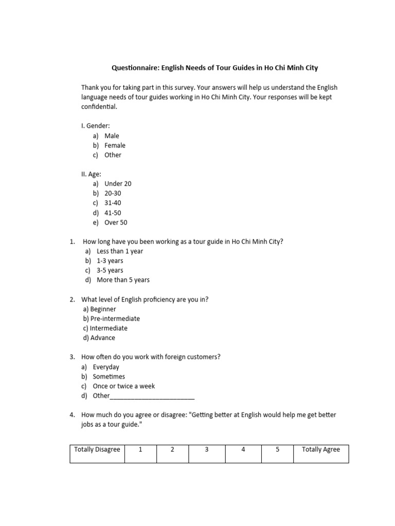 Need Analysis Questionnaire | PDF | Learning | English Language