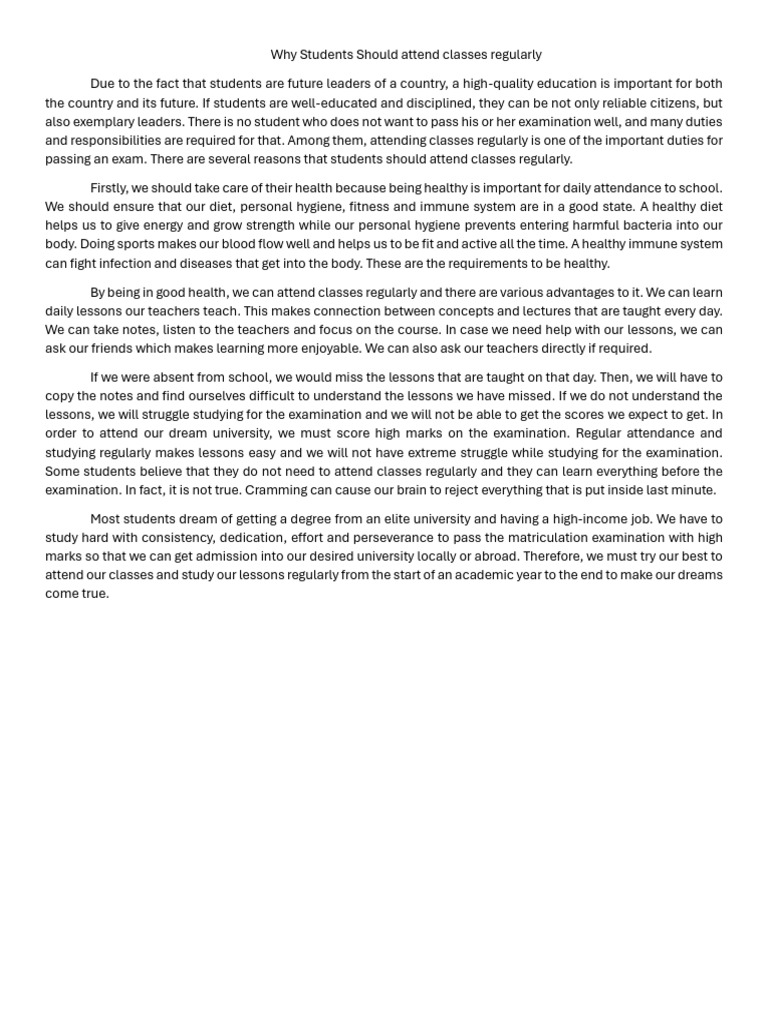 Why Students Should Attend Classes Regulary | PDF | Teachers | Health Care