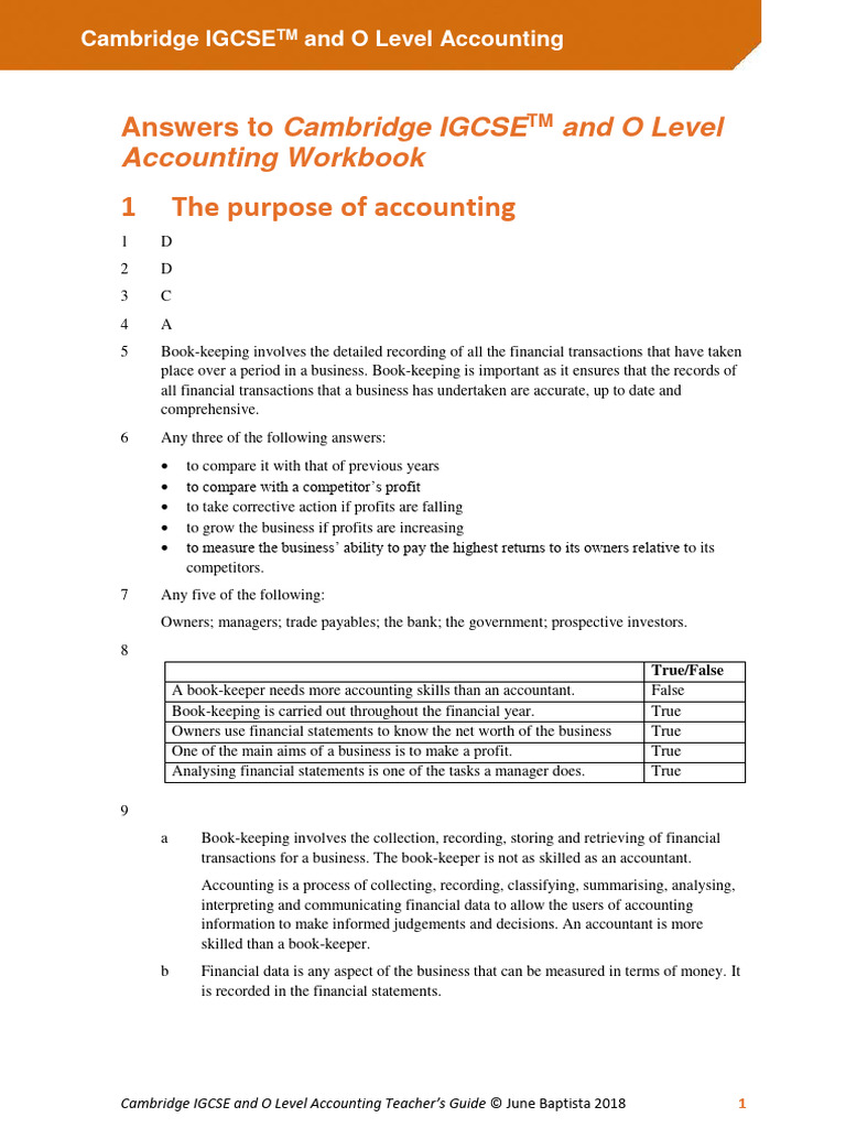 Cambridge IGCSE Accounting Workbook Answers | PDF | Debits And Credits ...
