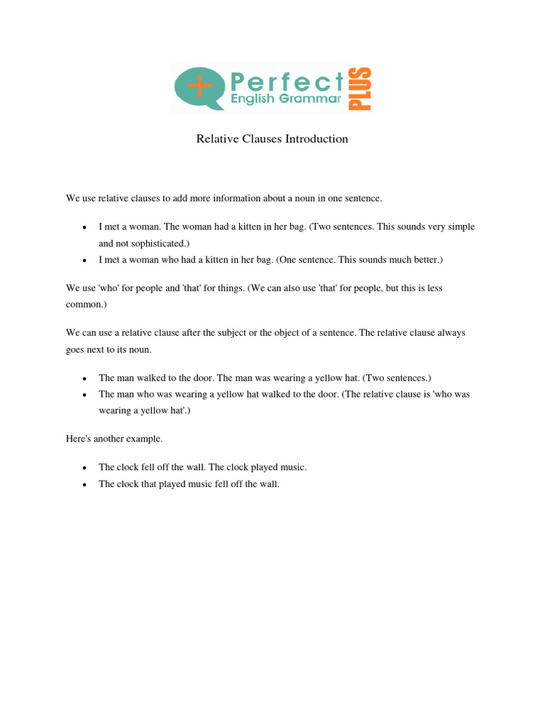 Relative Clauses Introduction | PDF | Sentence (Linguistics) | Grammar