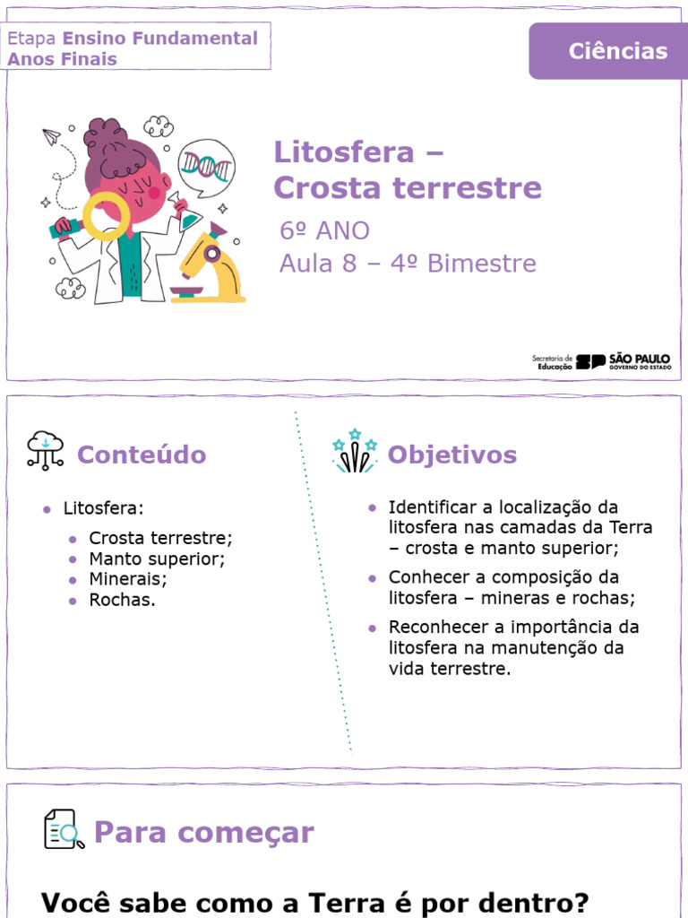 Aula 8 - Litosfera - Crosta Terrestre | PDF | Terra | Rochas (Geologia)