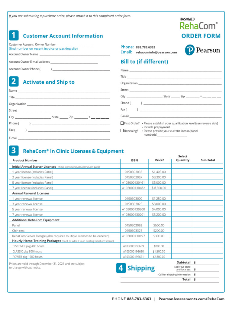 Rehacom Order Form Main | PDF | Psychologist | Health Care