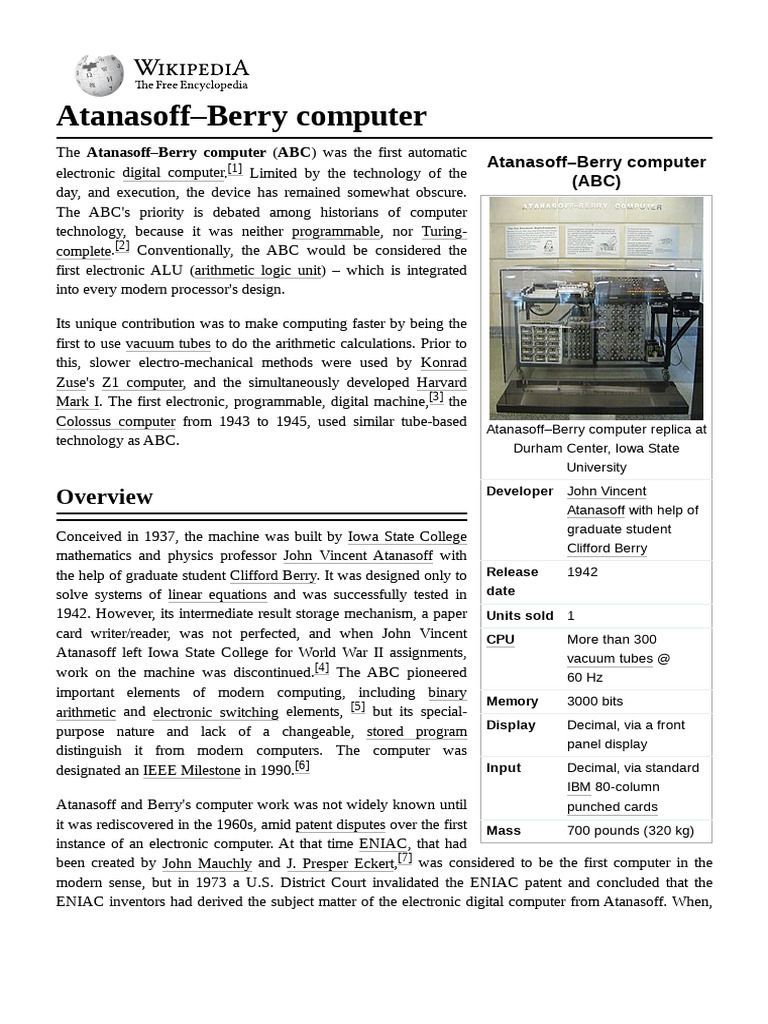 Atanasoff-Berry Computer | PDF | Electrical Engineering | Office Equipment