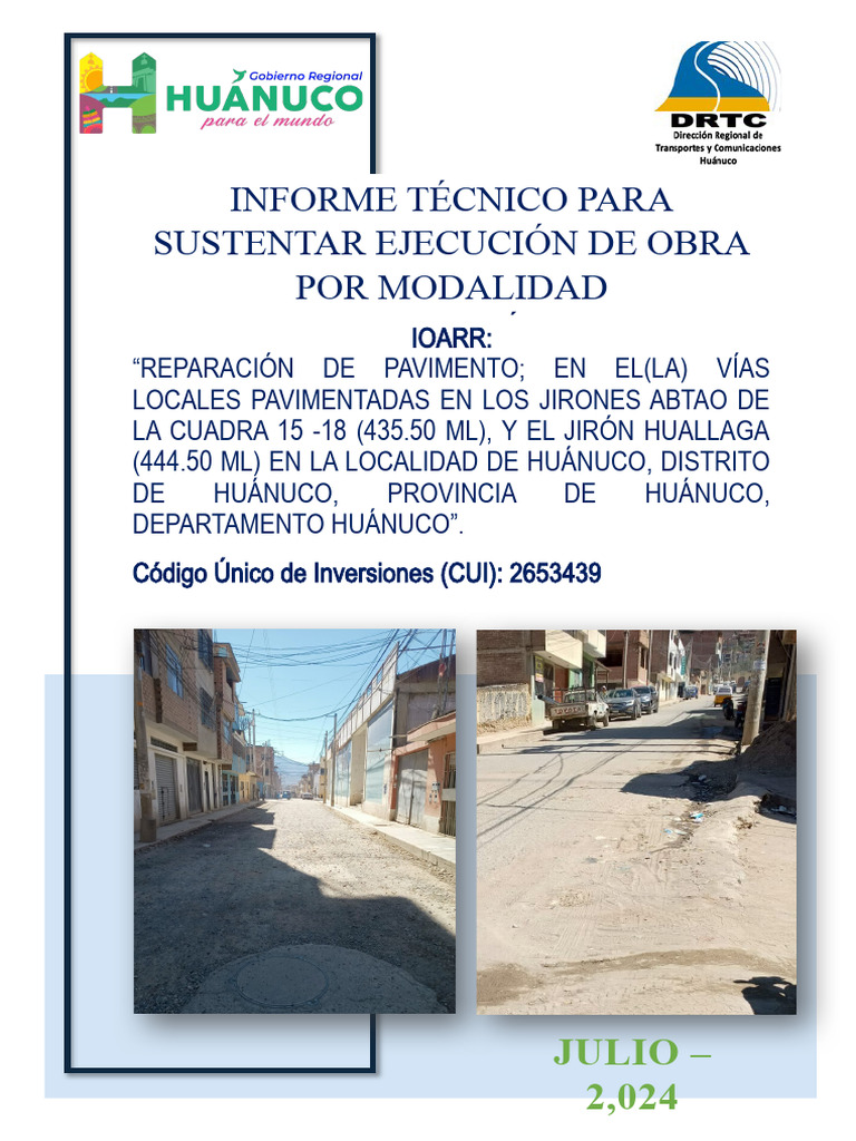Informe Técnico para Sustentar Ejecución de Obra Por Modalidad | PDF | Presupuesto