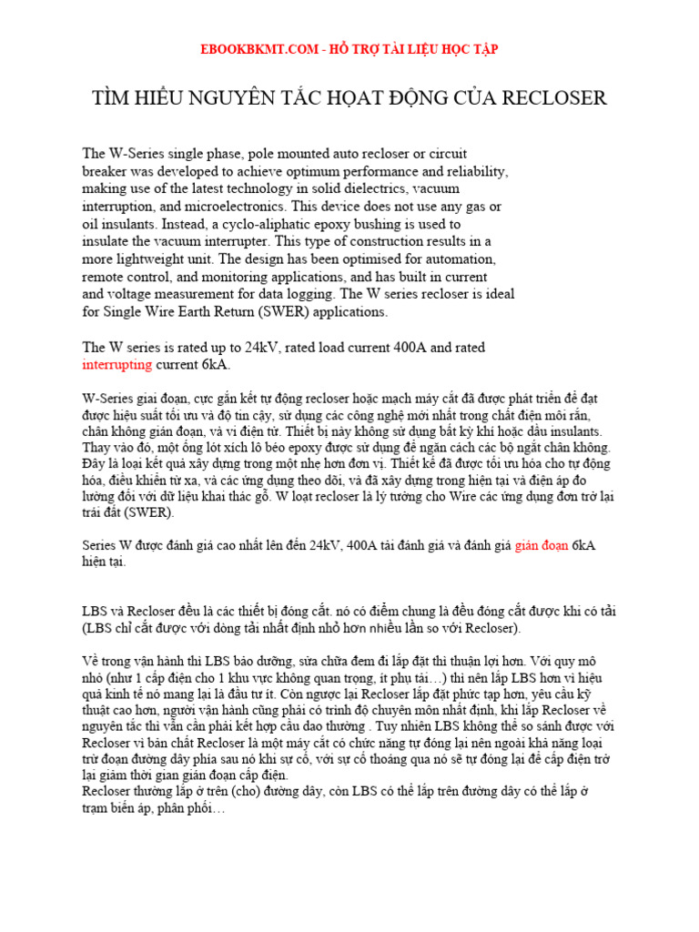 TÌM HIỂU NGUYÊN TẮC HỌAT ĐỘNG CỦA RECLOSER | PDF