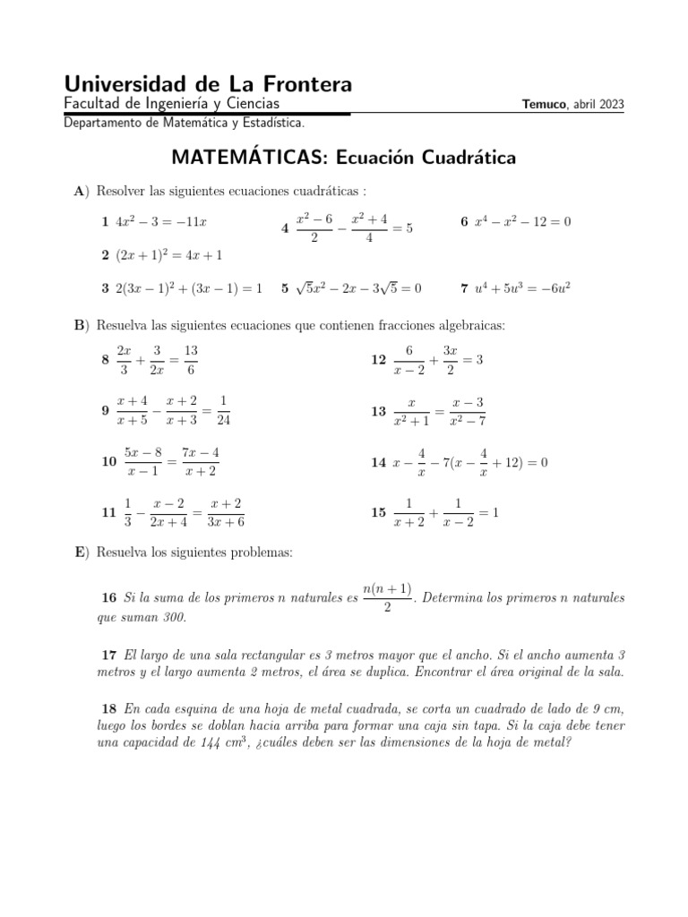 Ec. Cuadrática | PDF | Matemática Elemental | Matemáticas