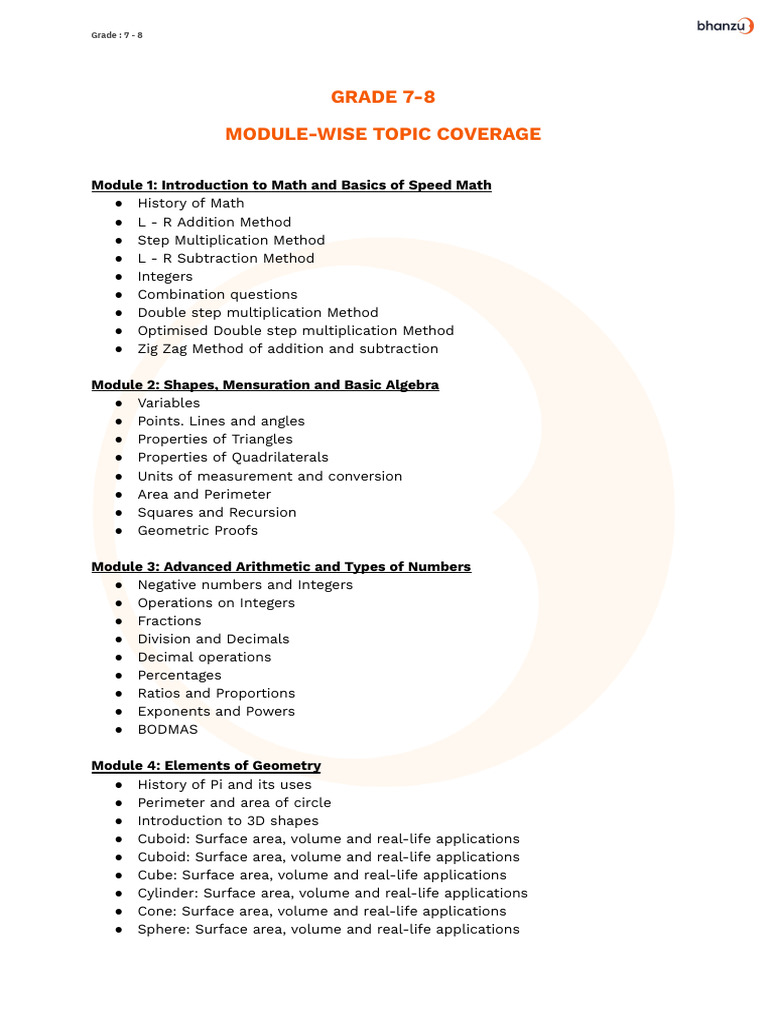 Grade 7 - 8 Curriculum | PDF | Area | Mathematics