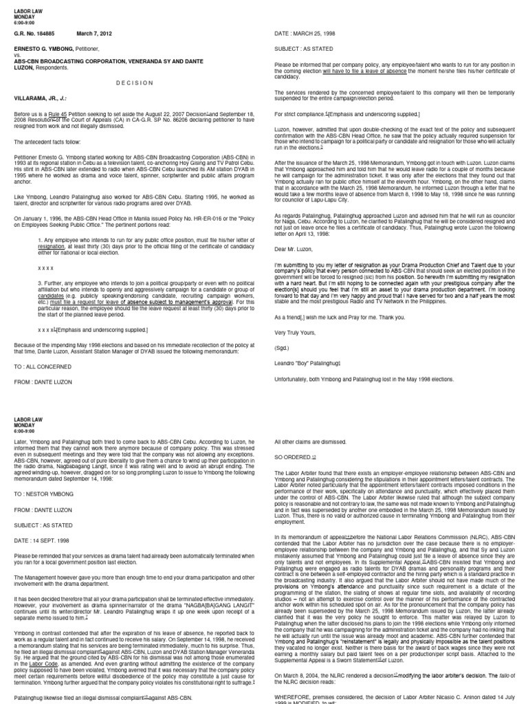 ABS-CBN Labor Dispute Decision | PDF | Employment | Labour Law
