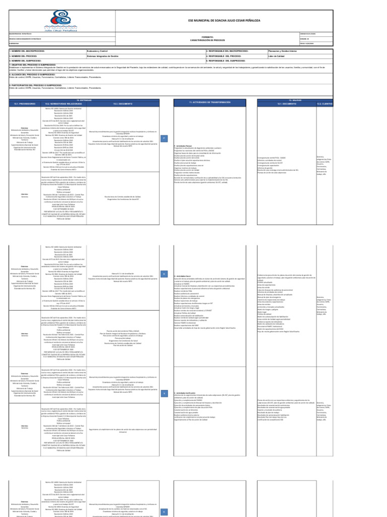Es de CR 001 Caracterizacion de Procesos Sig V3 | PDF | Sistema de manejo de calidad ...