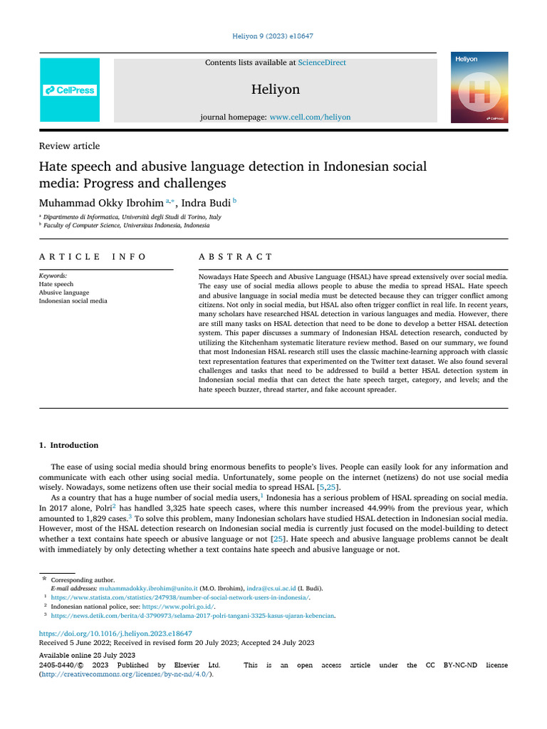 Hate Speech and Abusive Language Detection in Indo | PDF | Hatred | Social Media