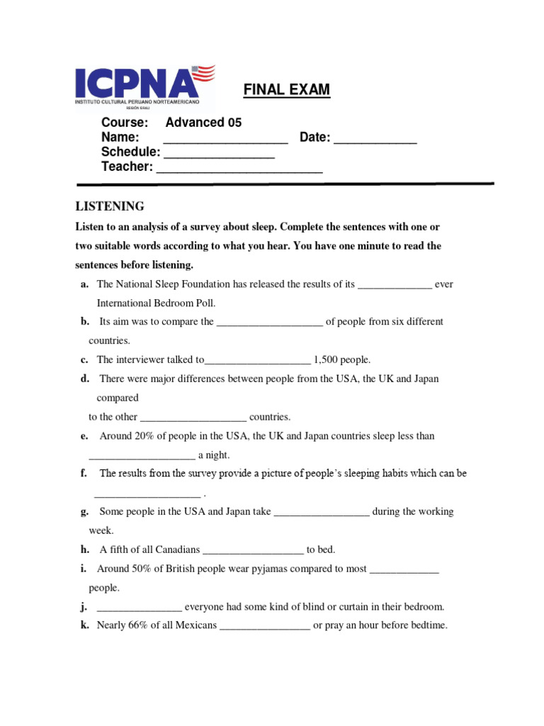 Advanced 05 Final Test | PDF | Sleep