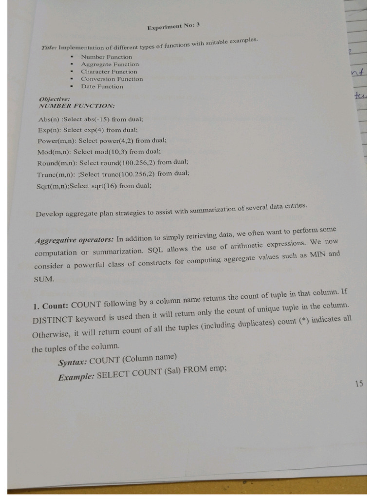 DBMS Experiment | PDF