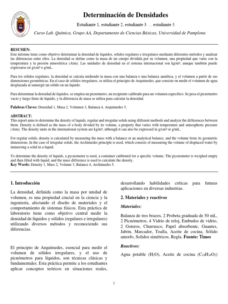 Practica 4 Lab | PDF | Densidad | Volumen