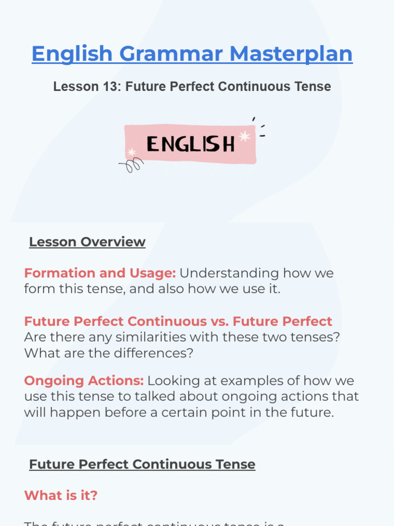 Future Perfect Continuous Tense Explained | PDF | Grammatical Tense | Verb