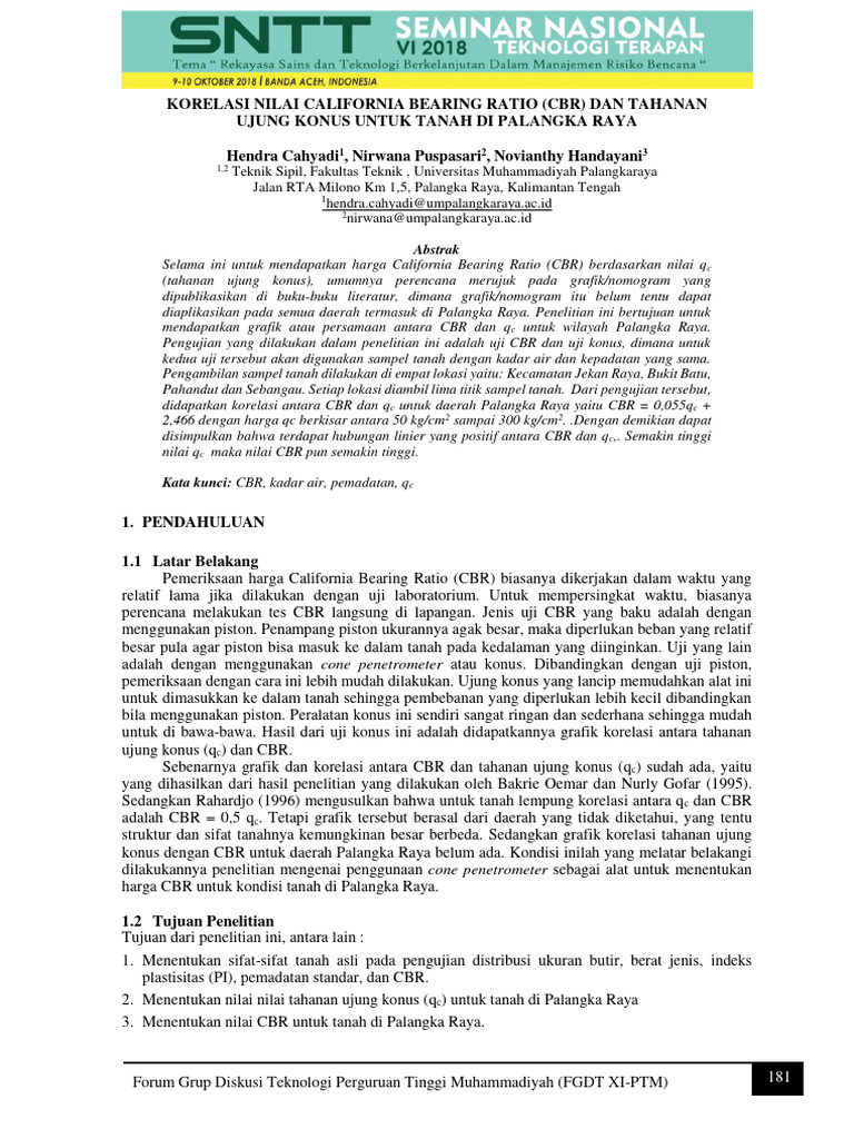 Korelasi Nilai California Bearing Ratio (CBR) Dan Tahanan Ujung Konus ...